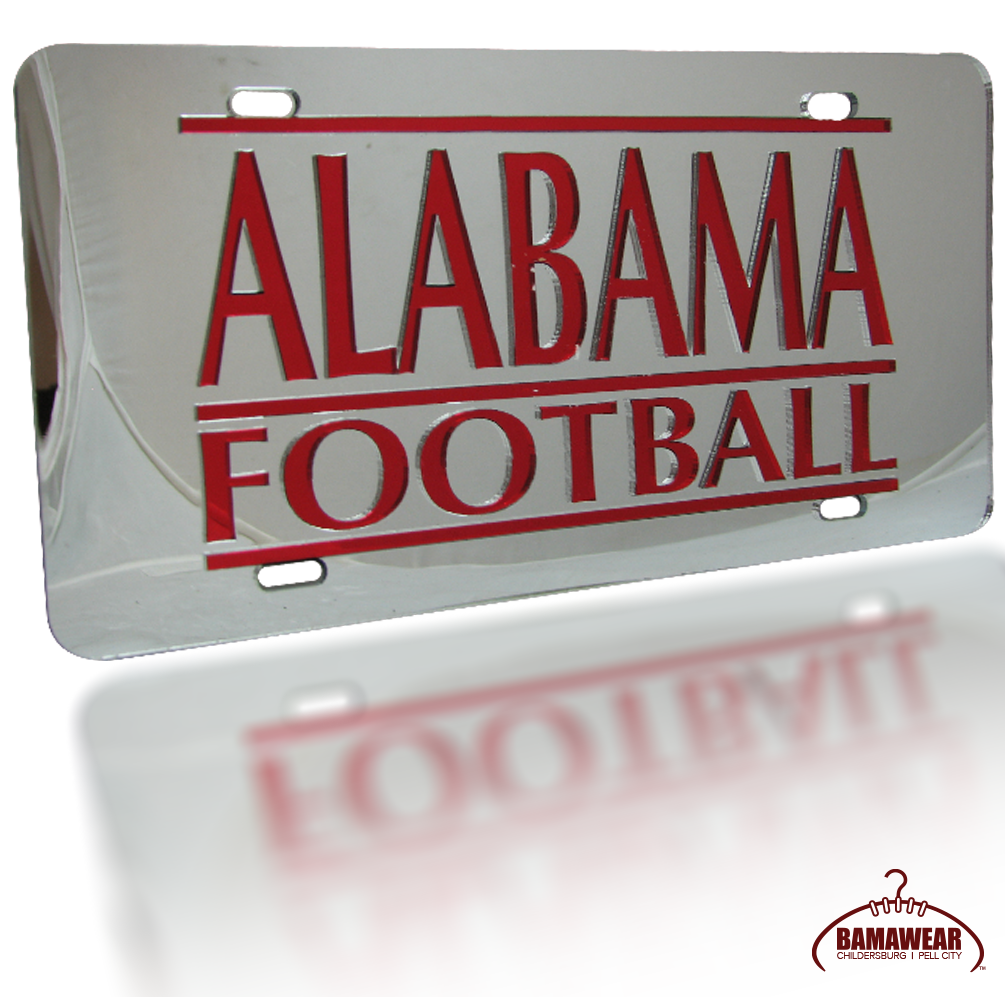 Red "ALABAMA FOOTBALL" on Silver Car Tag – Bamawear